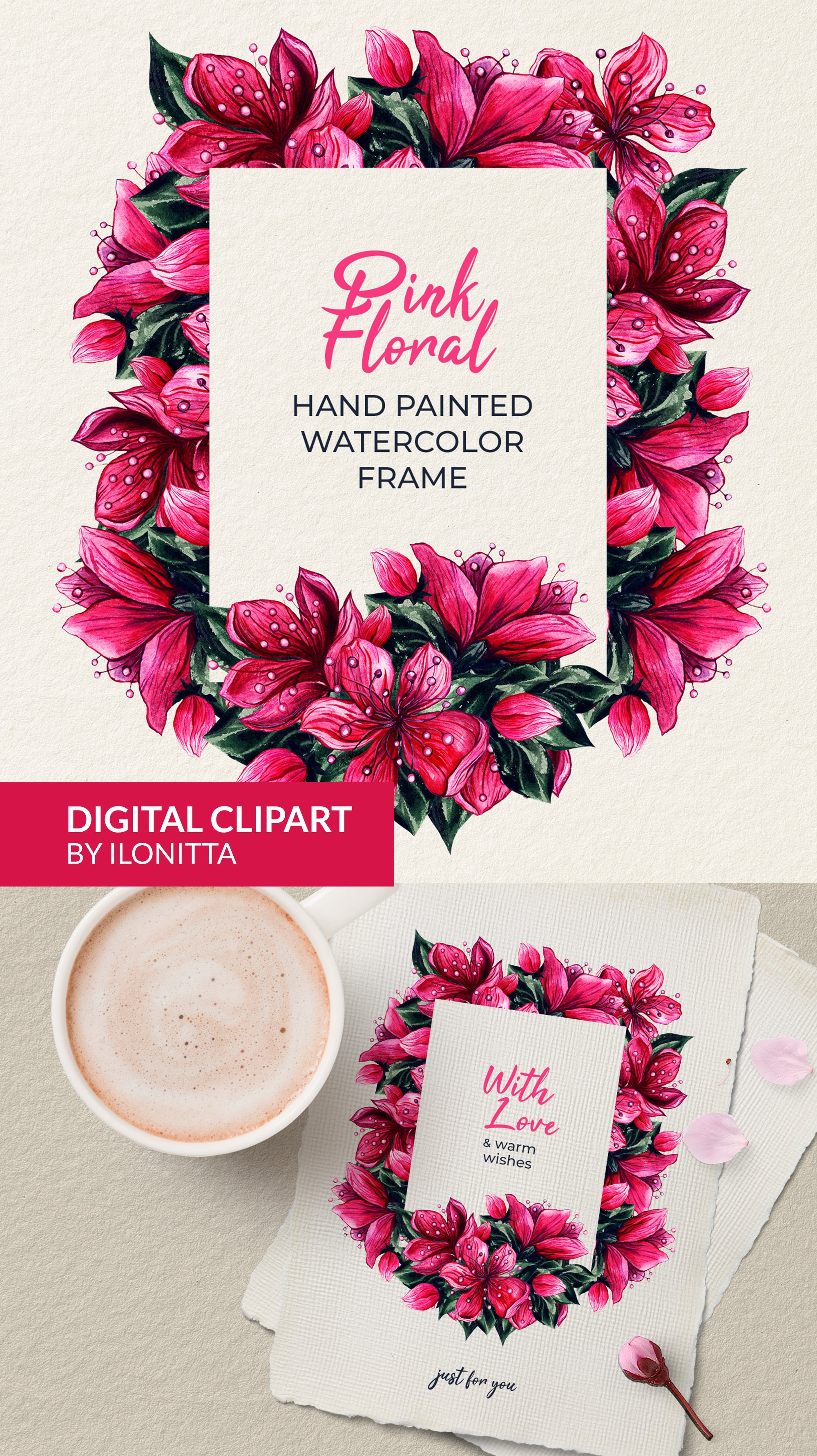 Hand Painted Floral Frame Watercolor Clipart for Wedding