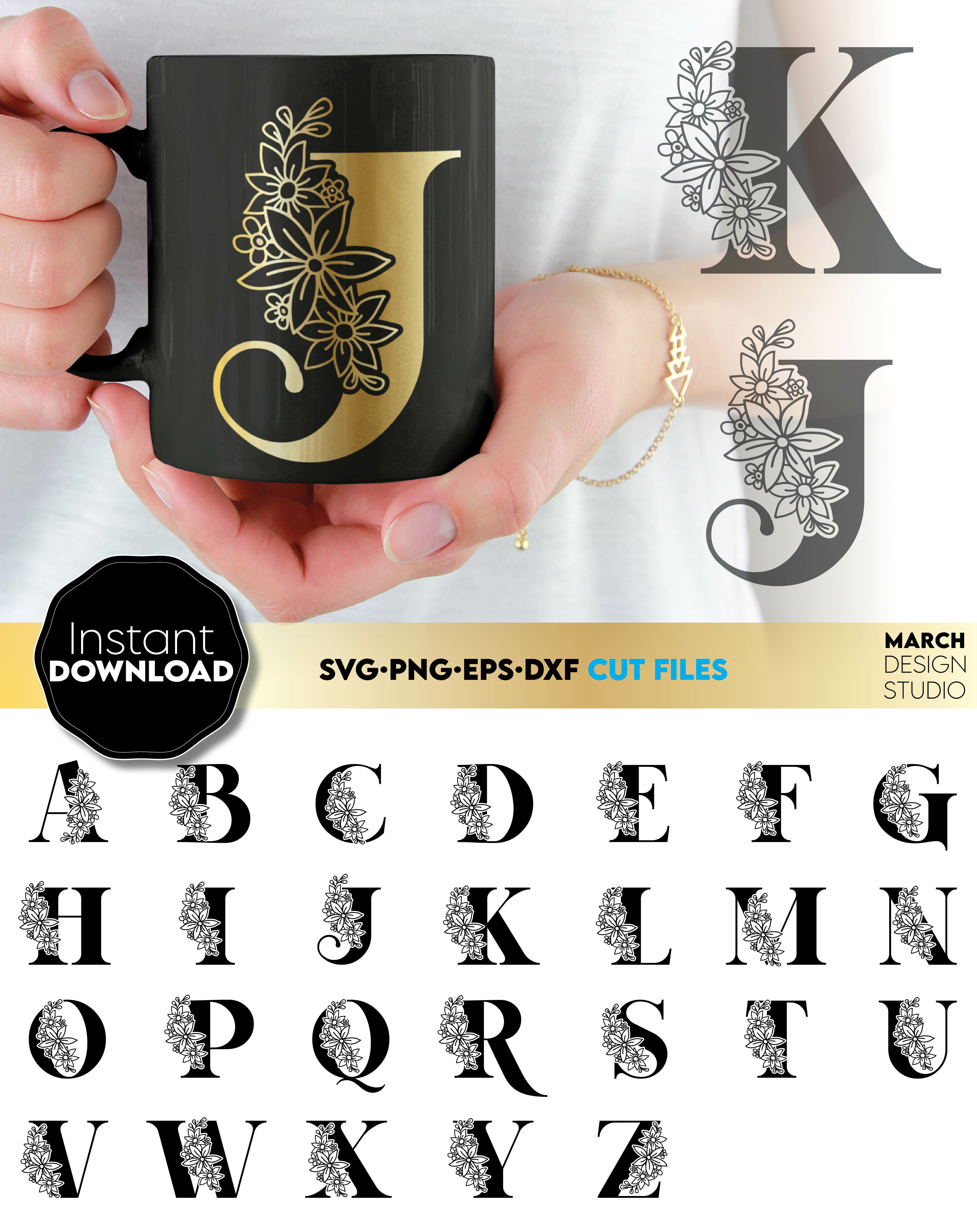 Floral Monogram SVG Bundle | Flower Letter SVG
