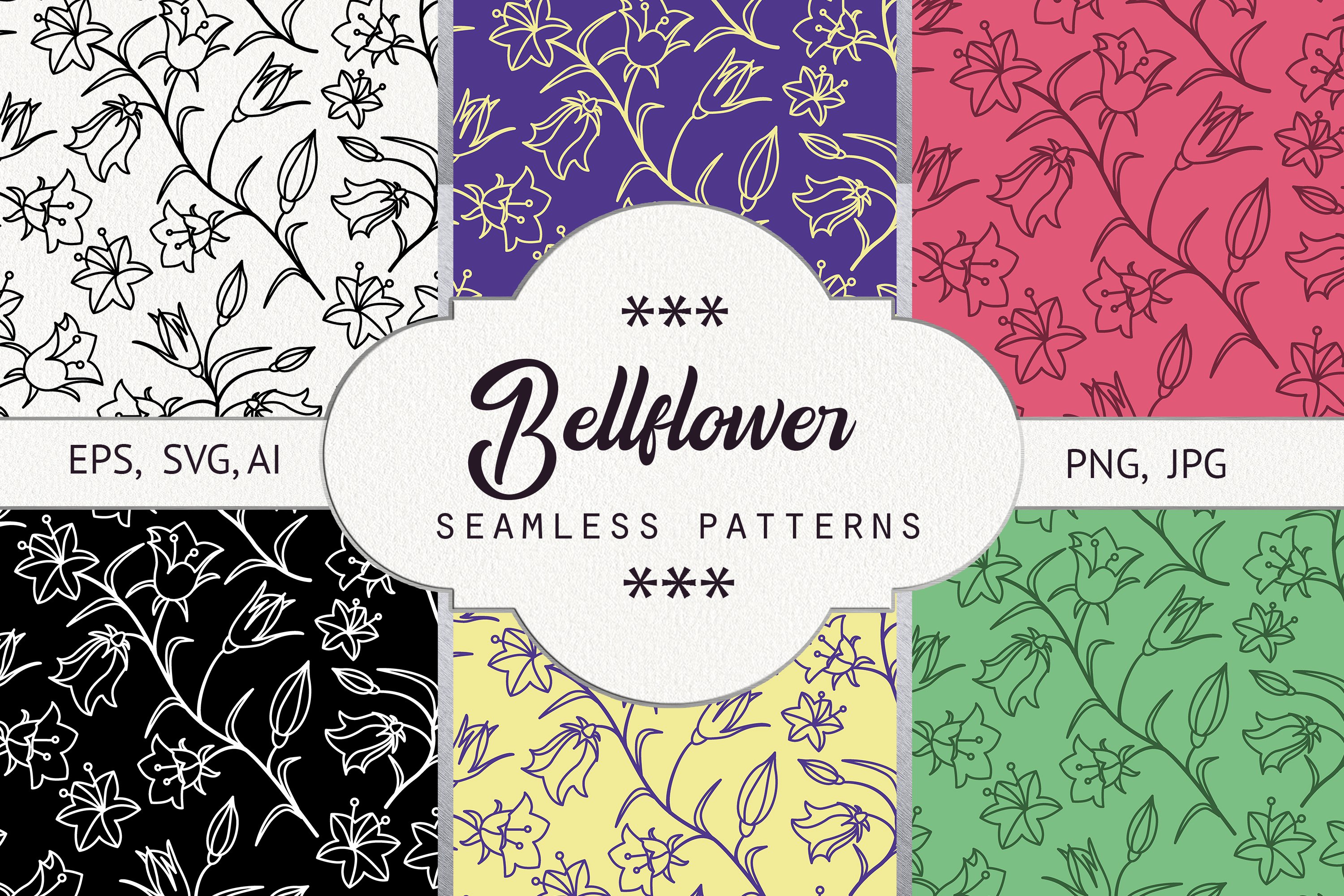 Bellflower. Seamless patterns