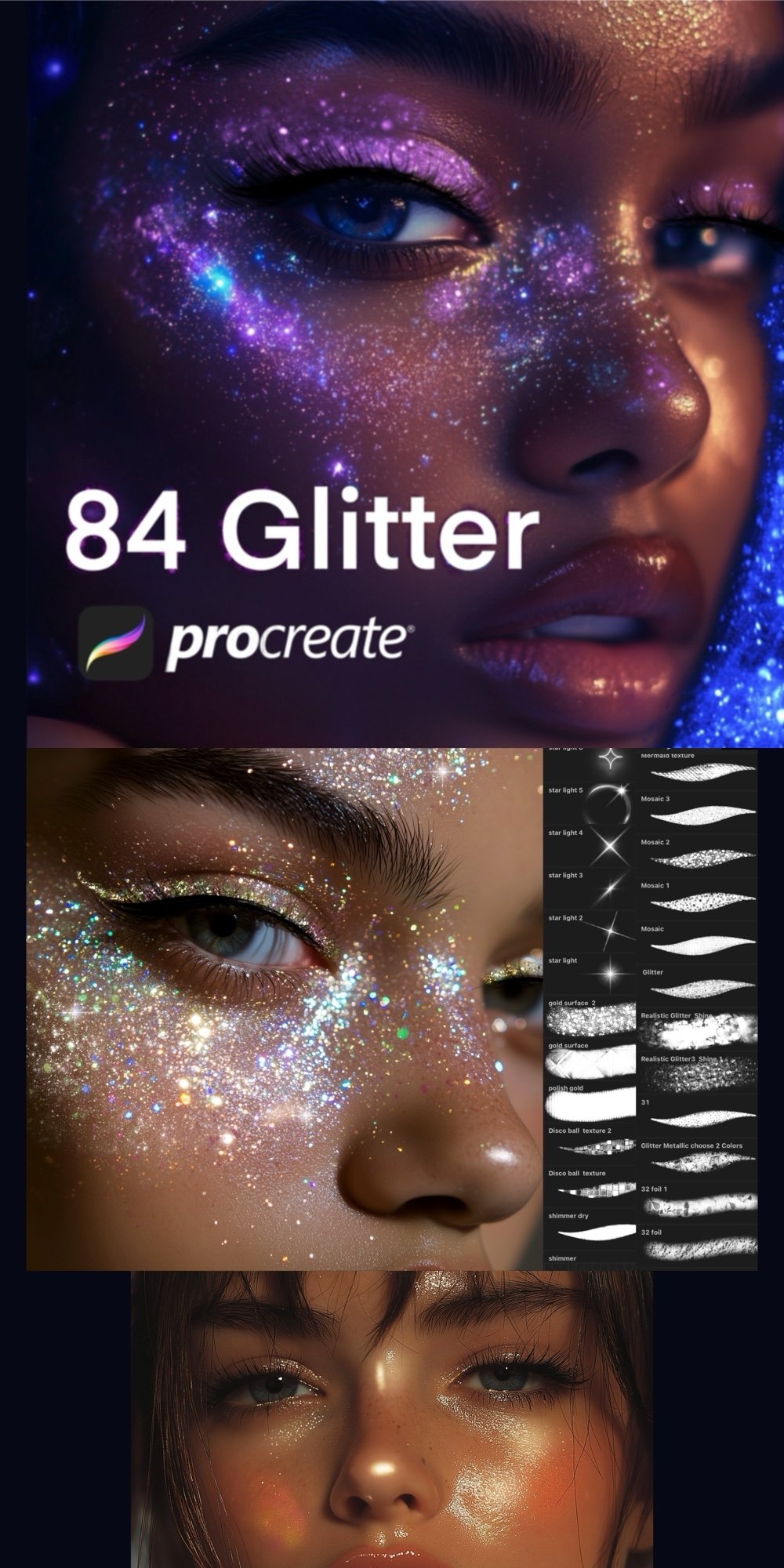 Glitter makeup brushes for Procreate