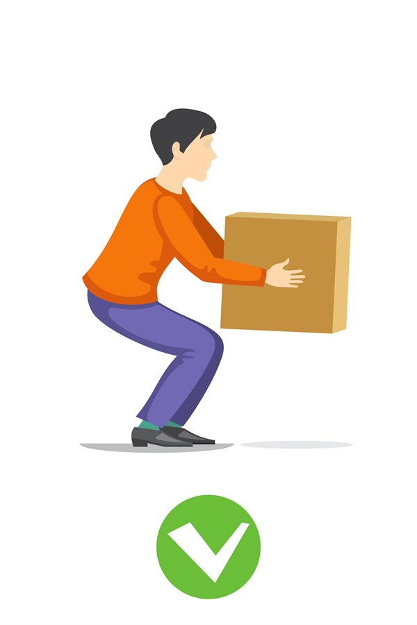 Safety correct lifting of heavy box vector illustration