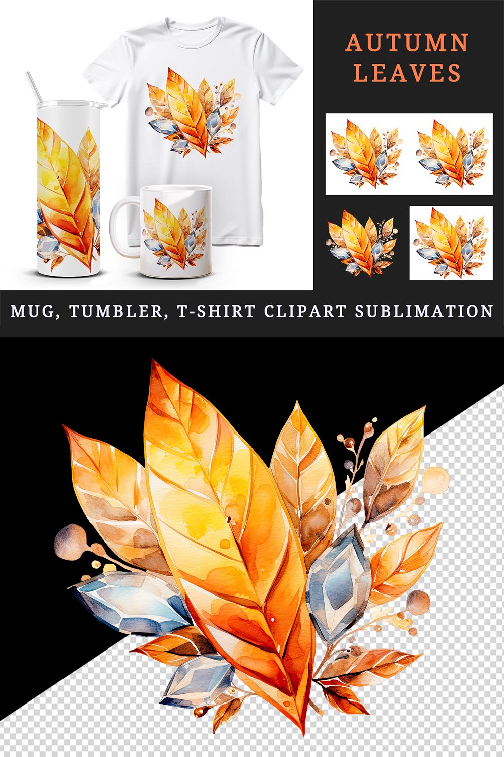 Autumn leaves tumbler, mug wrap, clipart sublimation design