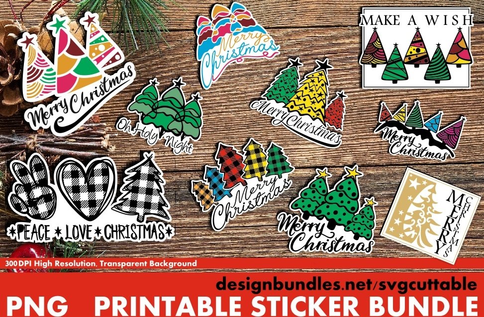 10x Christmas Stickers Bundle, Peace Love Christmas, Print