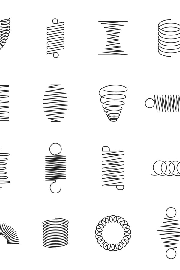 Spring coils. Metal spiral spring, car motor coil swirls