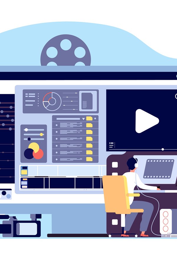 Video editor concept. Multimedia content production and foot