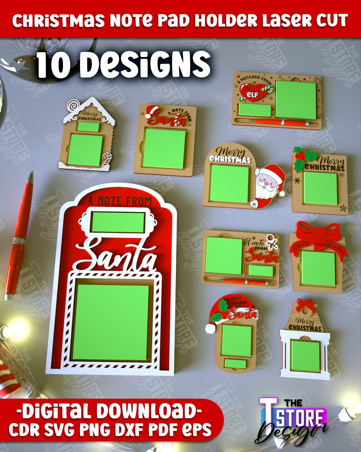 Christmas Note Pad Holder Laser Cut Bundle | Xmas Gifts SVG