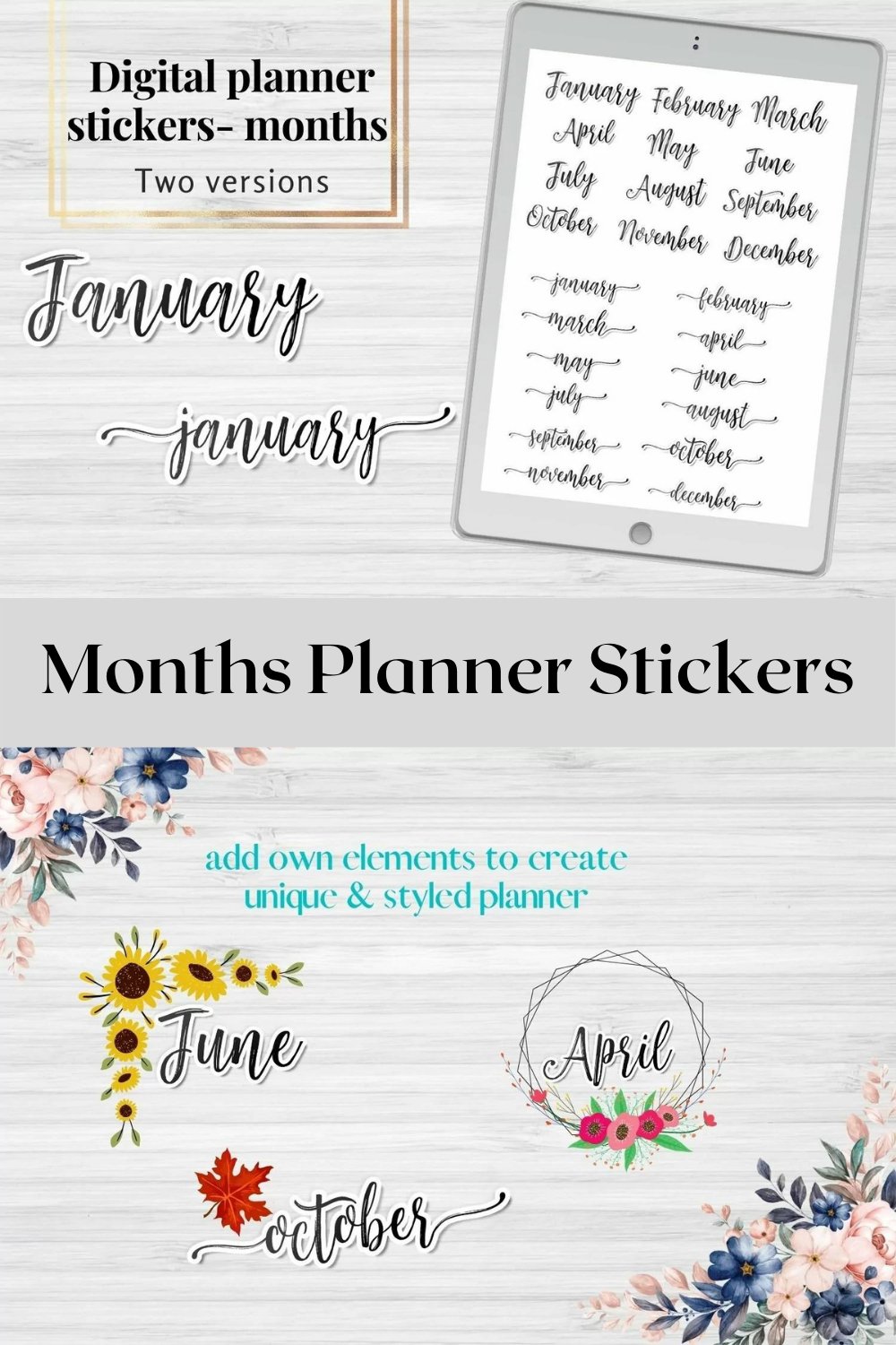 Months Planner clip arts, Scripts names of months