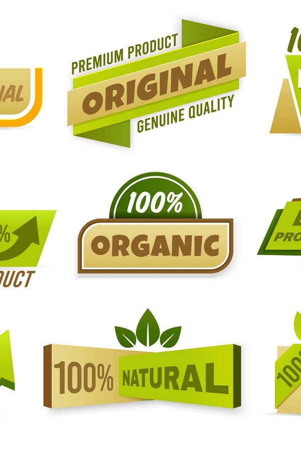 Eco label banner. Healthy food labels, eco bio product and n