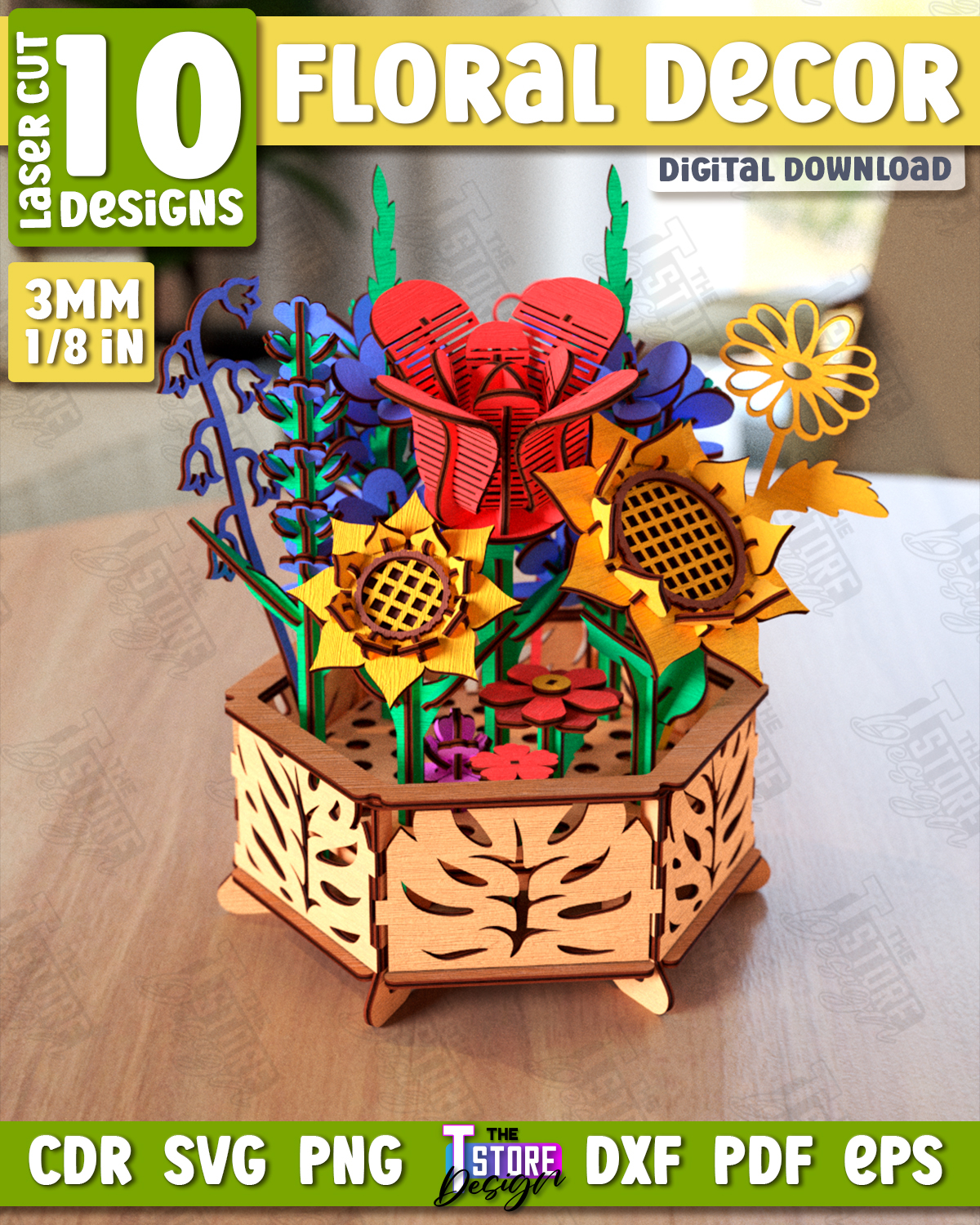 3D Wooden Flower Bouquet Laser Cut Bundle, Floral Decor SVG