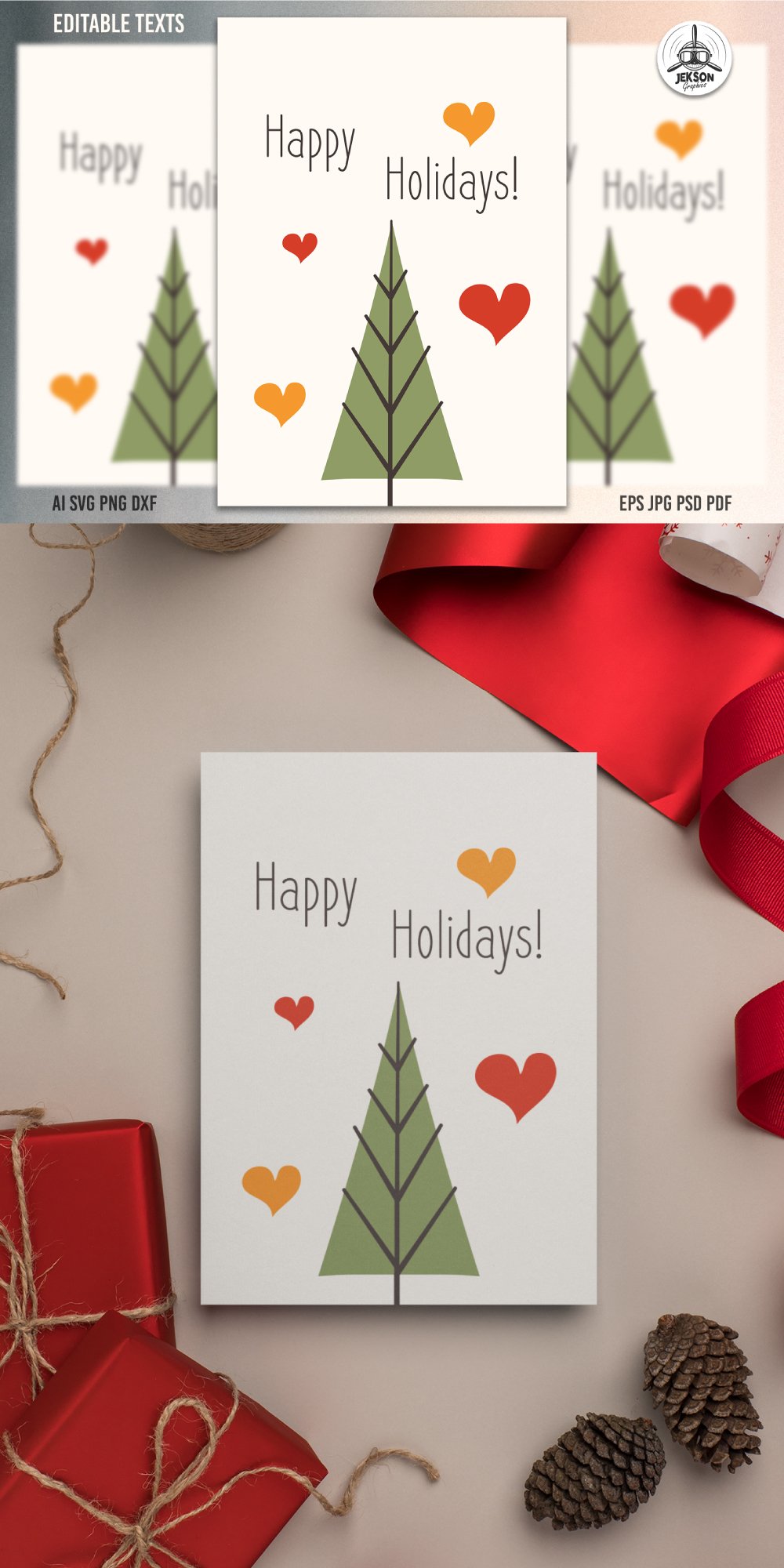 Happy Holidays Card with Tree | Printable Christmas Poster