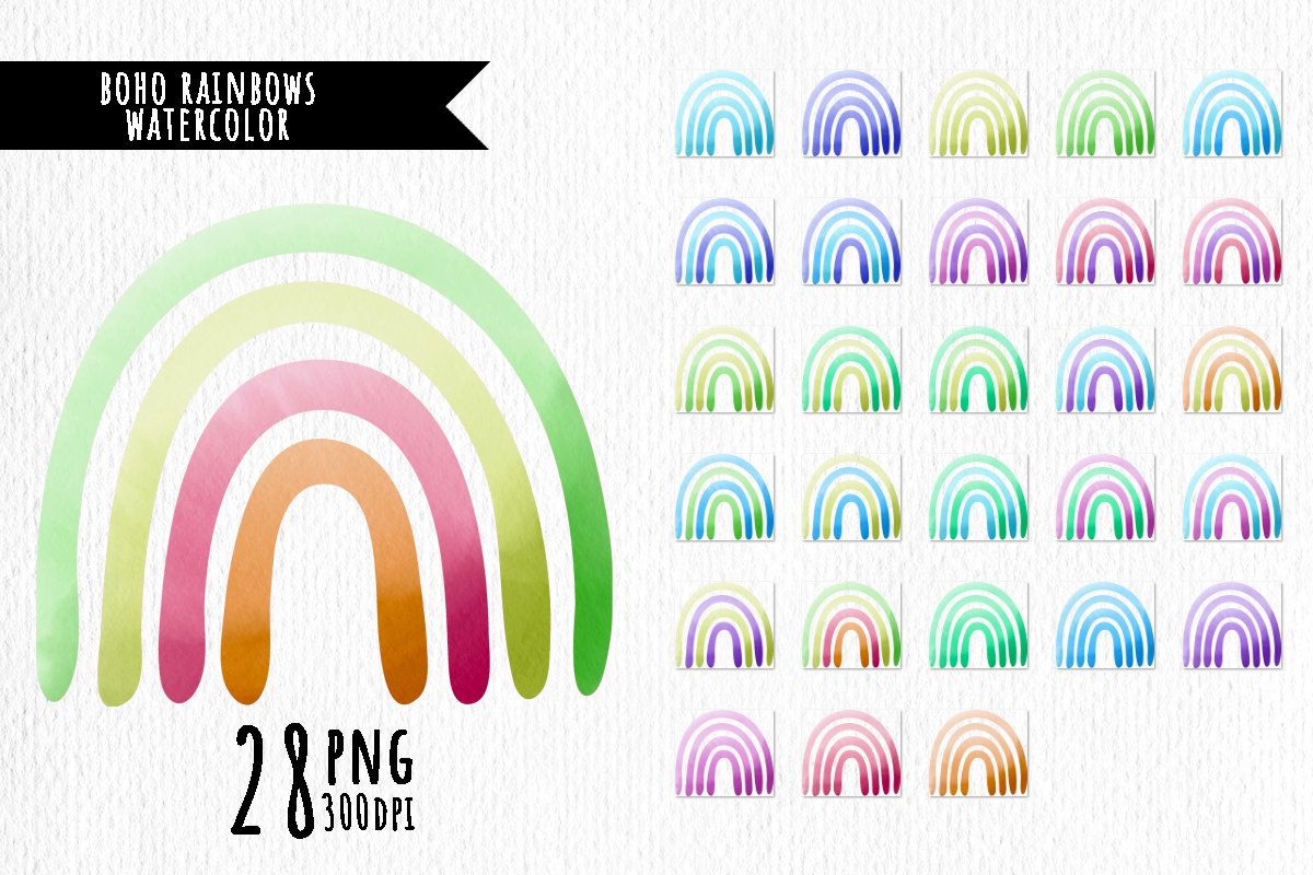 Watercolor Boho rainbow bundle