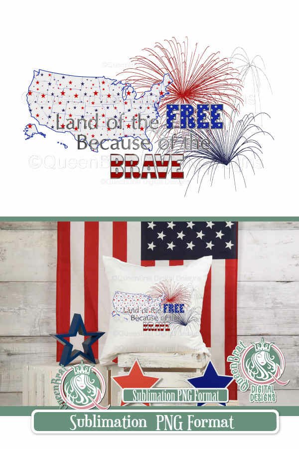 4th Of July Fireworks Wording 'Land Of Free' | Sublimation