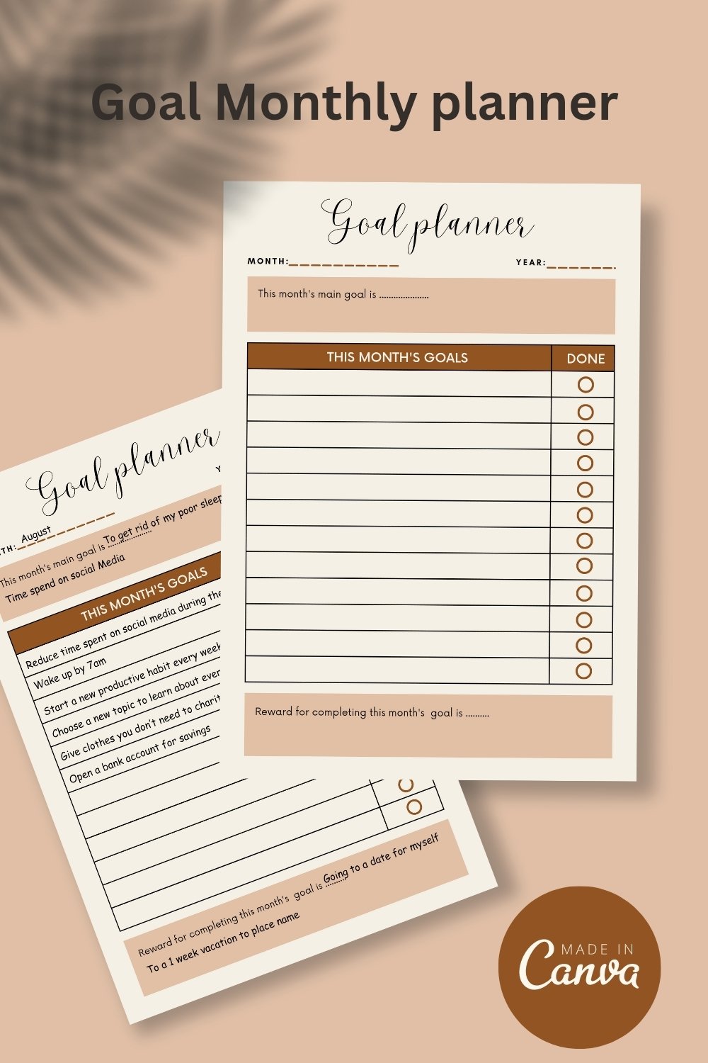 Goal monthly planner