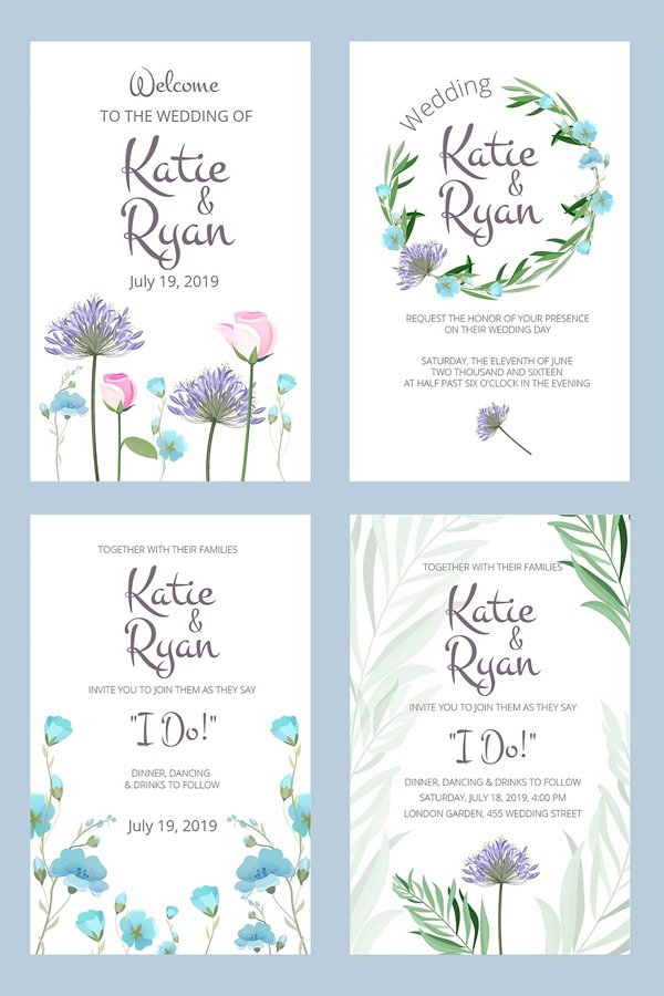 Invitation cards. Wedding floral placards love greeting beau