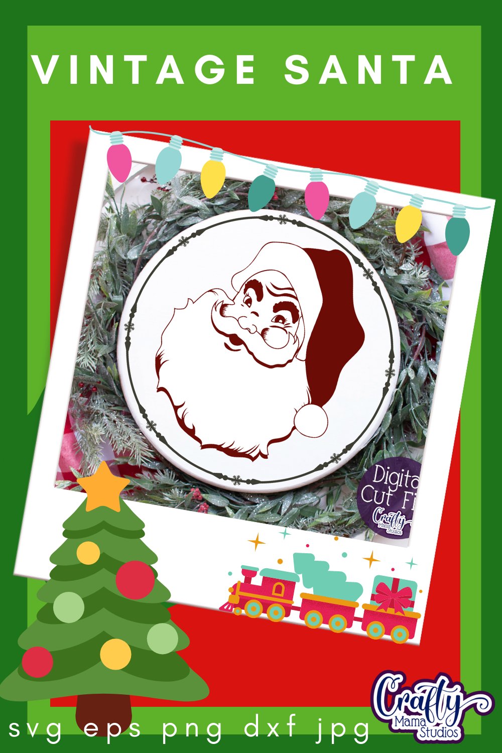 Vintage Santa Claus Christmas Round Sign Svg