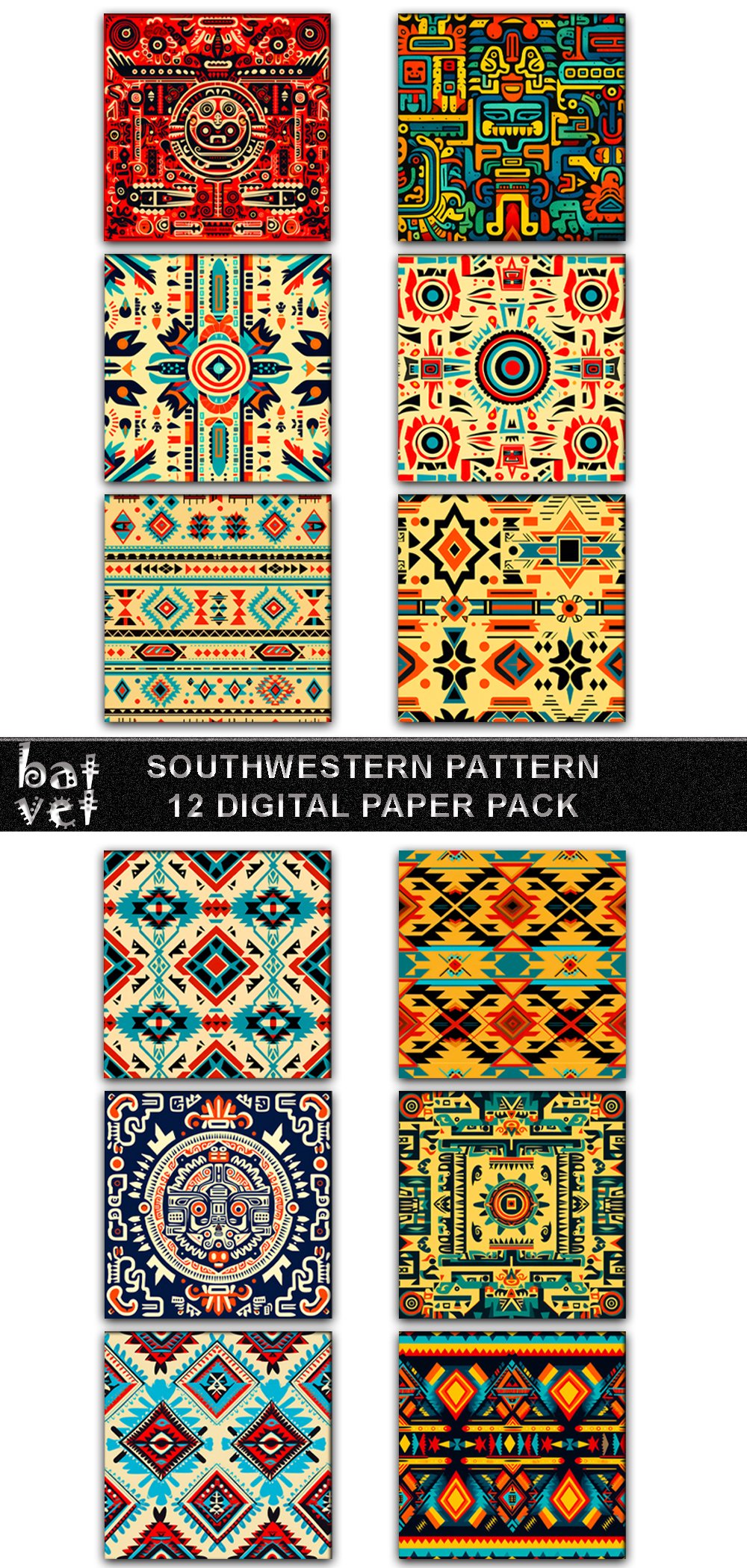 Southwestern Pattern Digital Paper Pack | Aztec Background