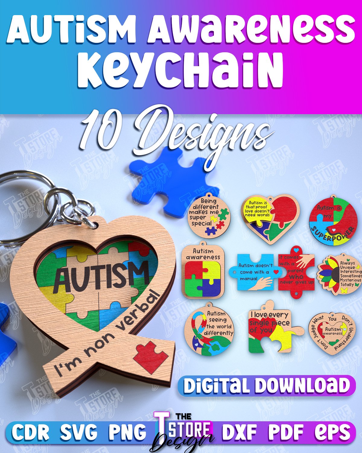Autism Awareness Keychain Laser Cut Bundle, Puzzle (5155906)