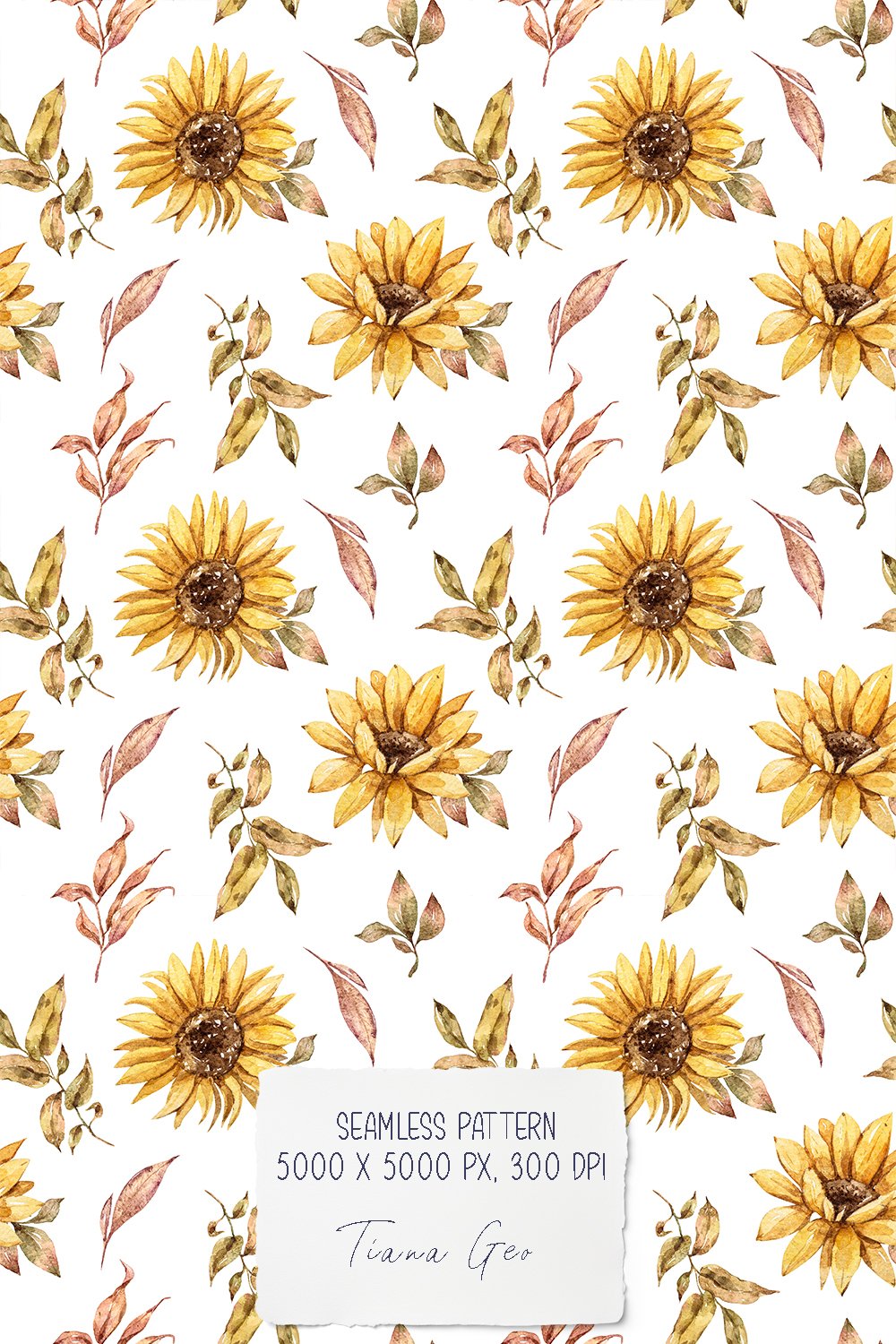 Watercolor sunflower seamless pattern. Digital paper