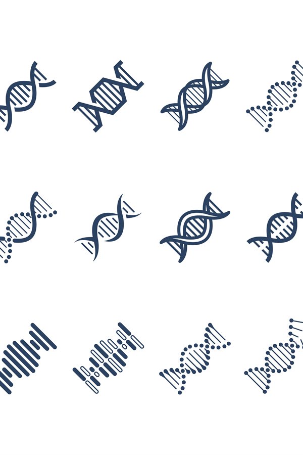 Dna spiral molecule structure vector icons. Genetics researc