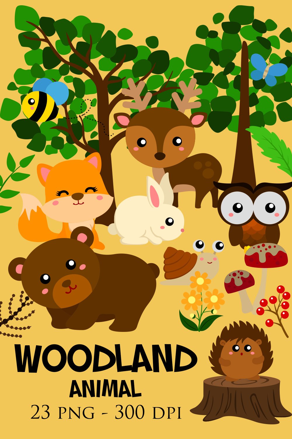Cute Animals Woodland Forest Nature Illustration Clipart