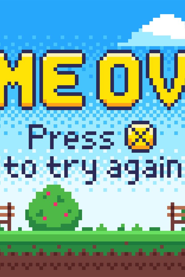 Game over screen. Retro 8 bit arcade games, old pixel video