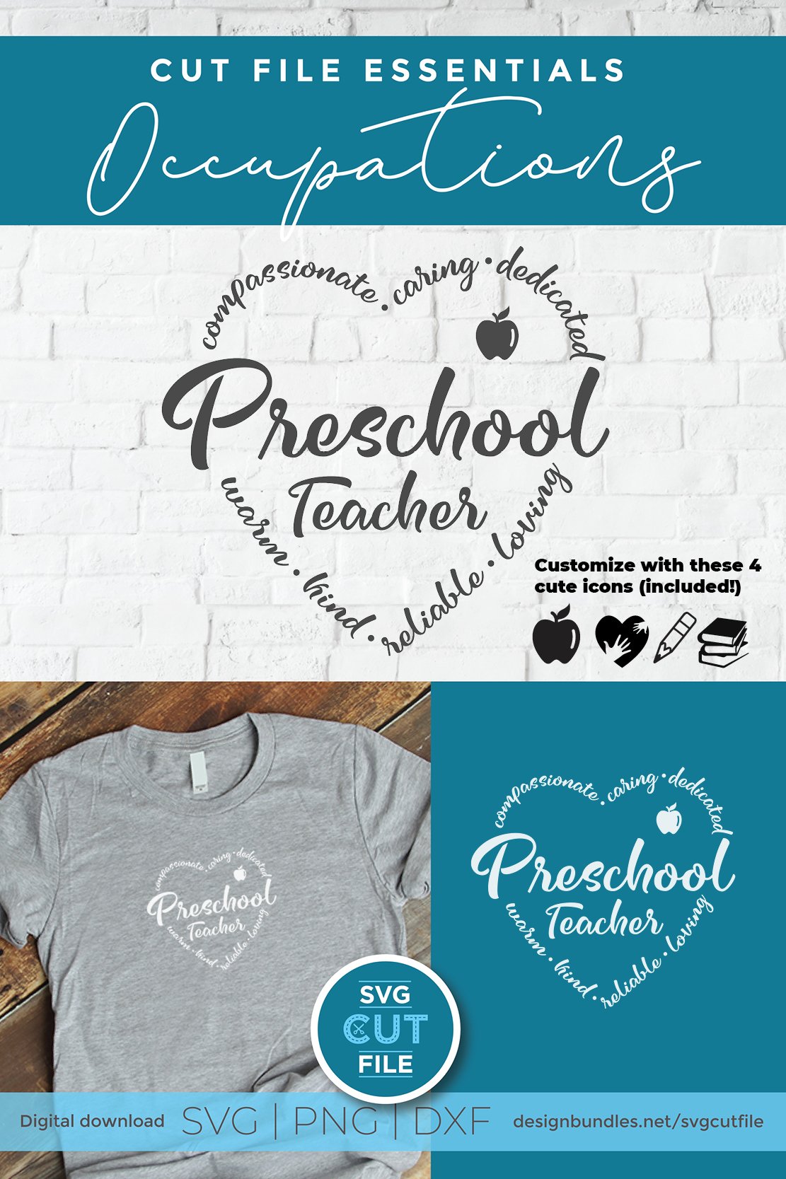 Preschool Teacher svg - a Preschool svg kit with icons