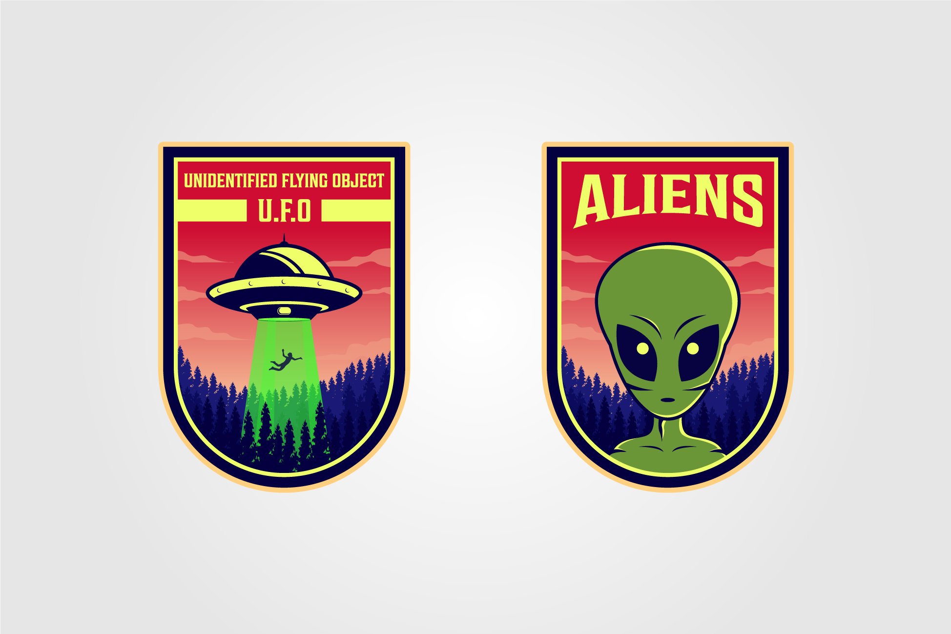 ufo and alien logo vector patches illustration design