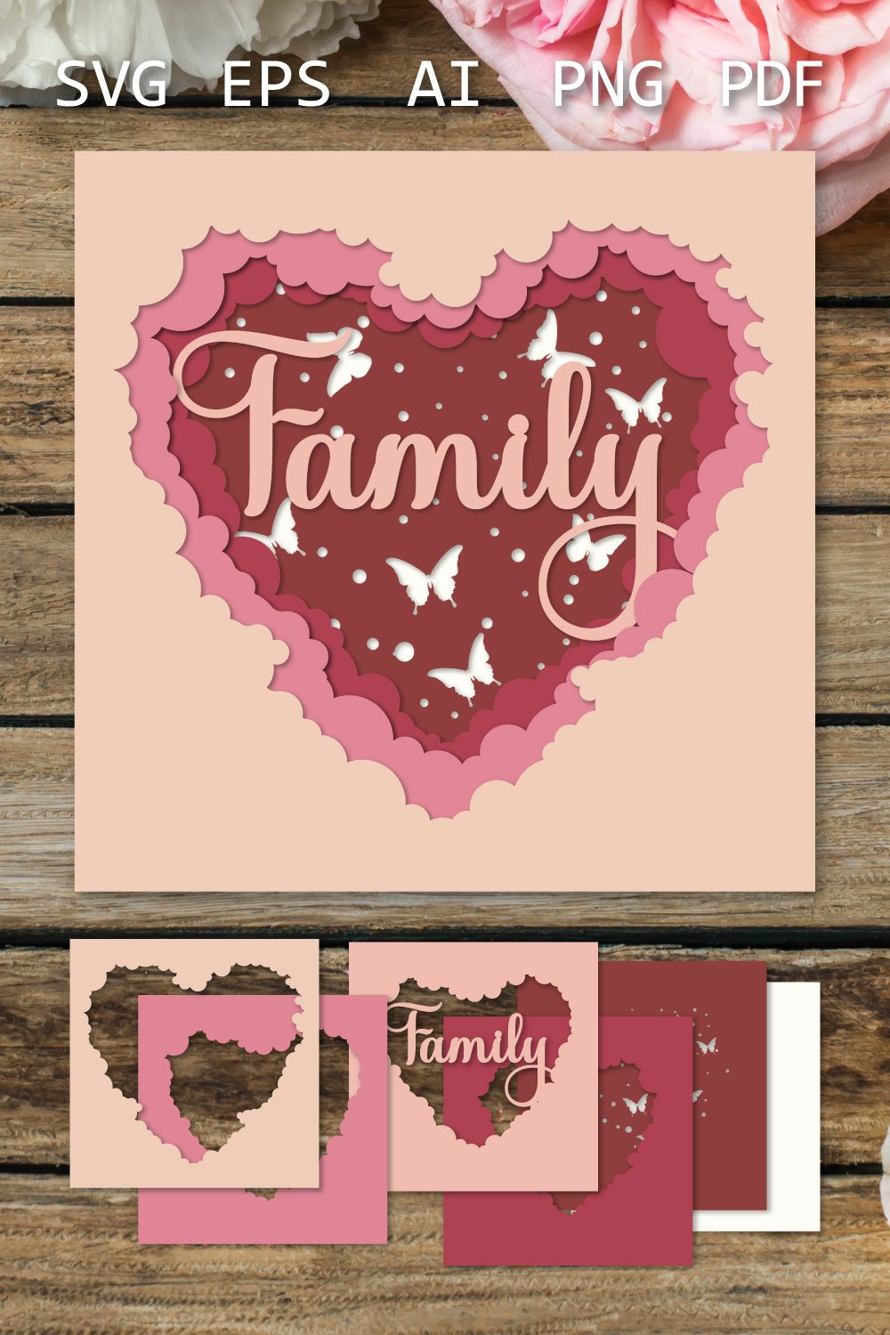 Family card Layered papercut, 3D Layered Family SVG template