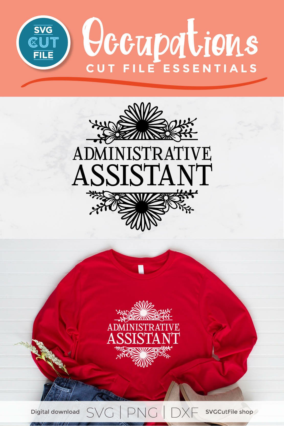 Admin Assistant svg with flower split frame