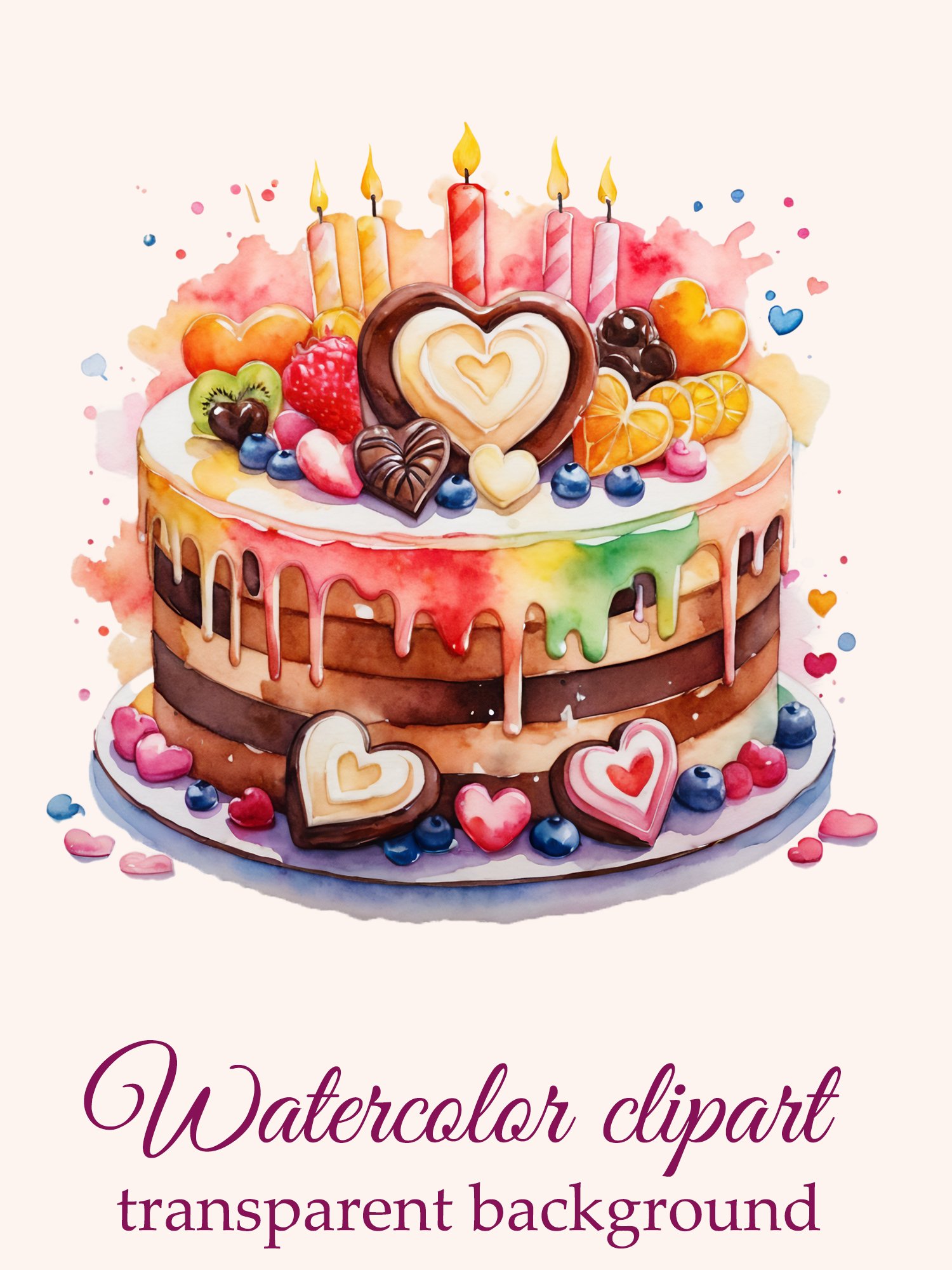 Watercolor Clipart Birthday Celebrations | Cake Illustration