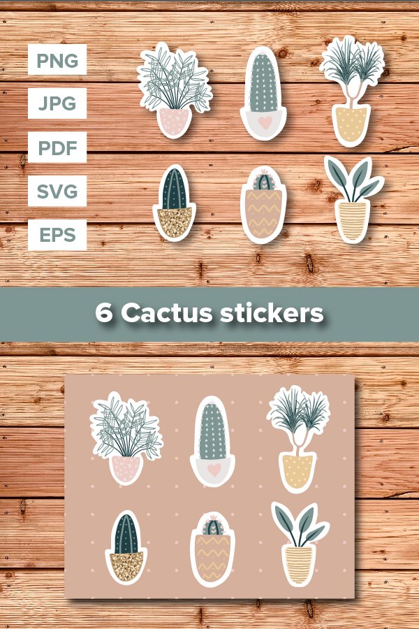 Cactus Stickers Bundle. Flowers Printable Stickers