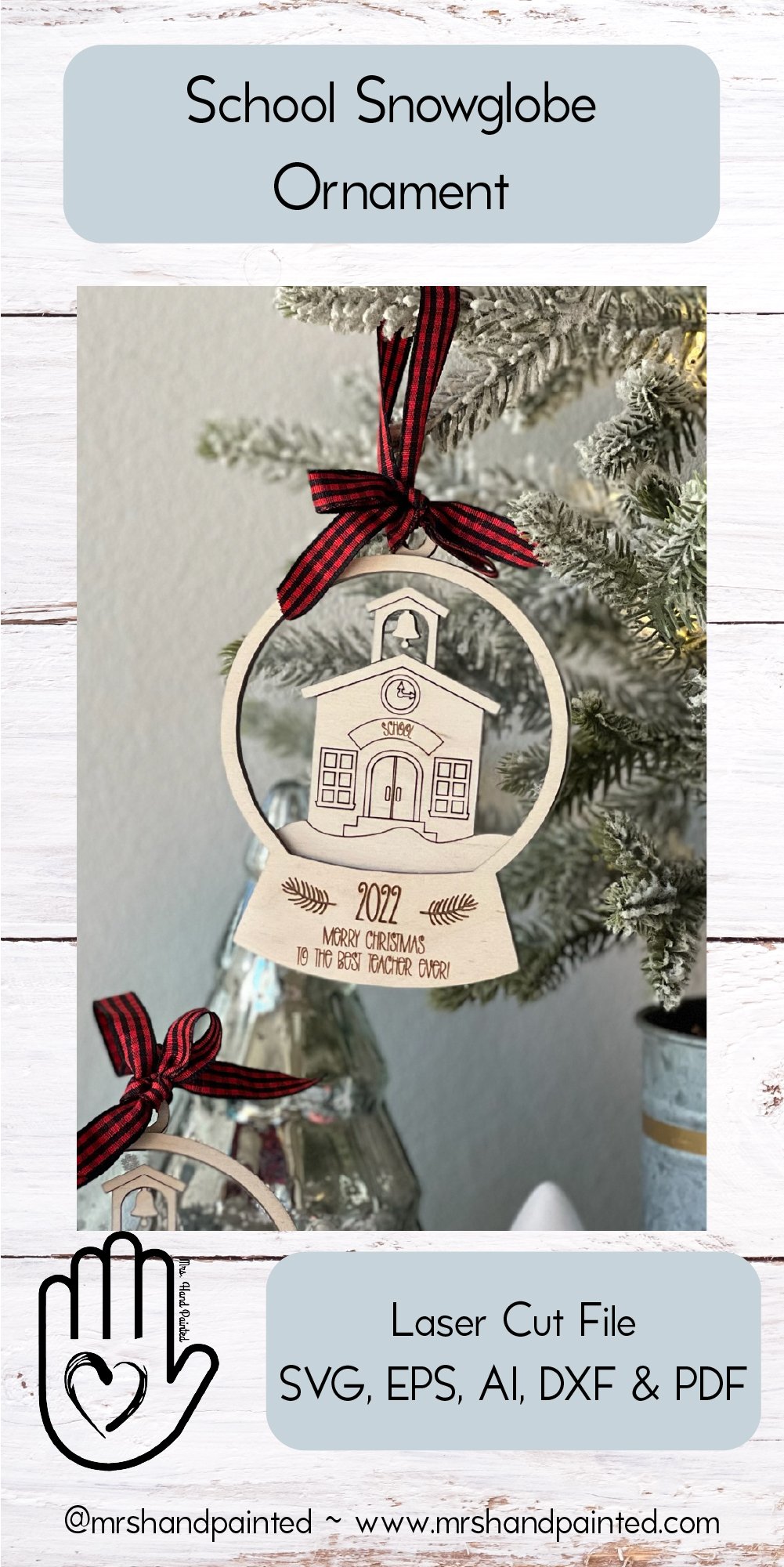 School Snow globe Christmas Ornament - Laser Cut File