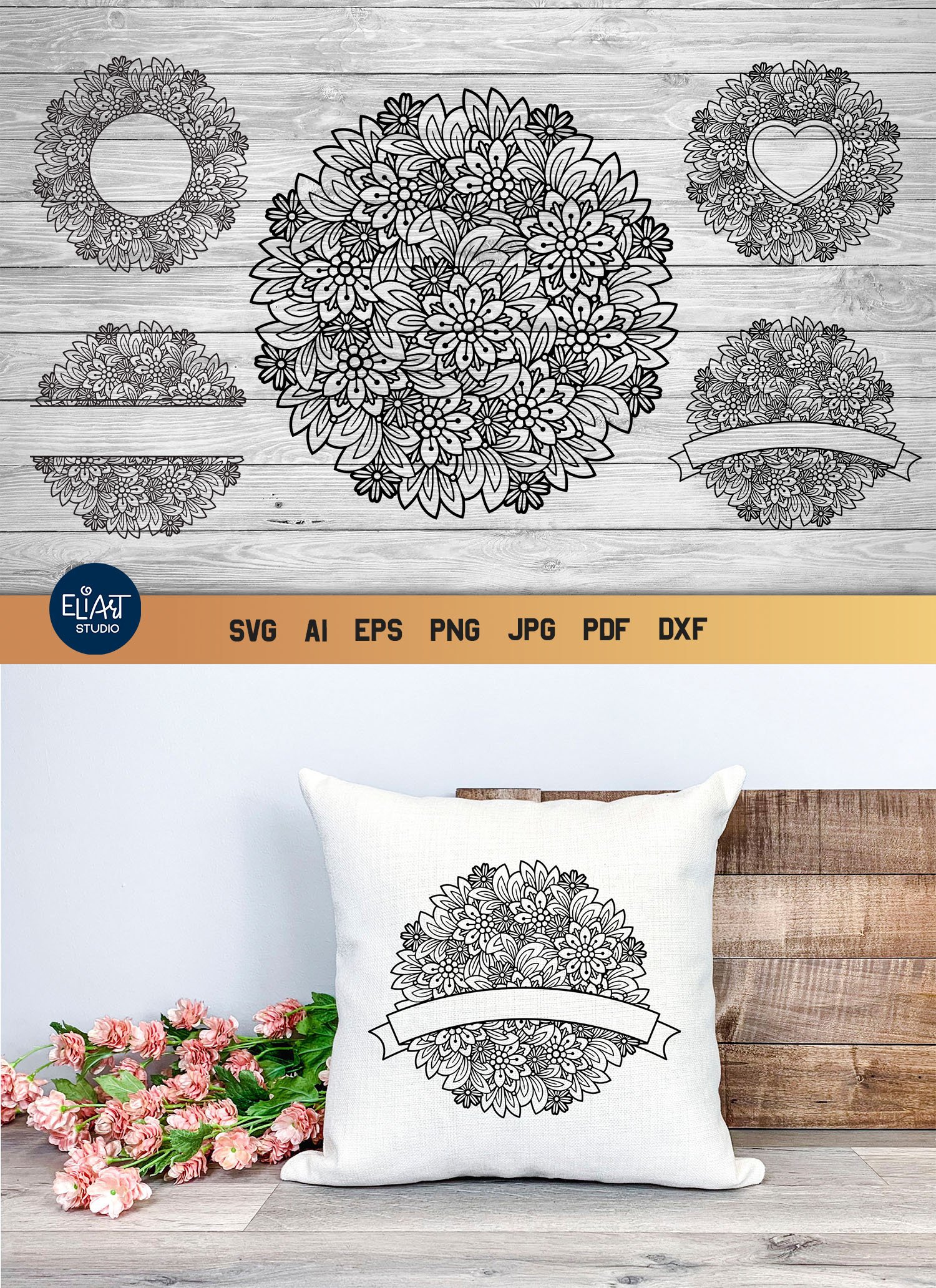 Floral Mandala SVG | Split Monogram SVG | Summer SVG