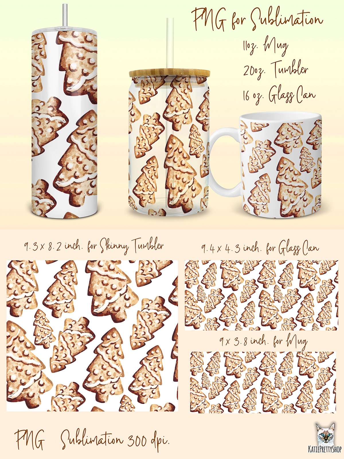 Christmas Gingerbread tree, tumbler, mug, can sublimation