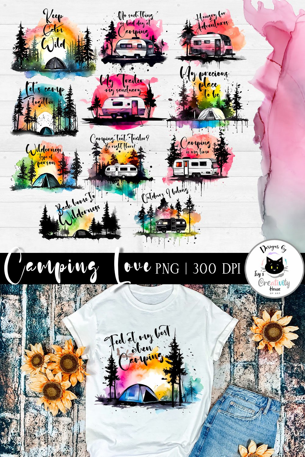 Watercolor Camping Clipart | Camping Trailer Sublimation
