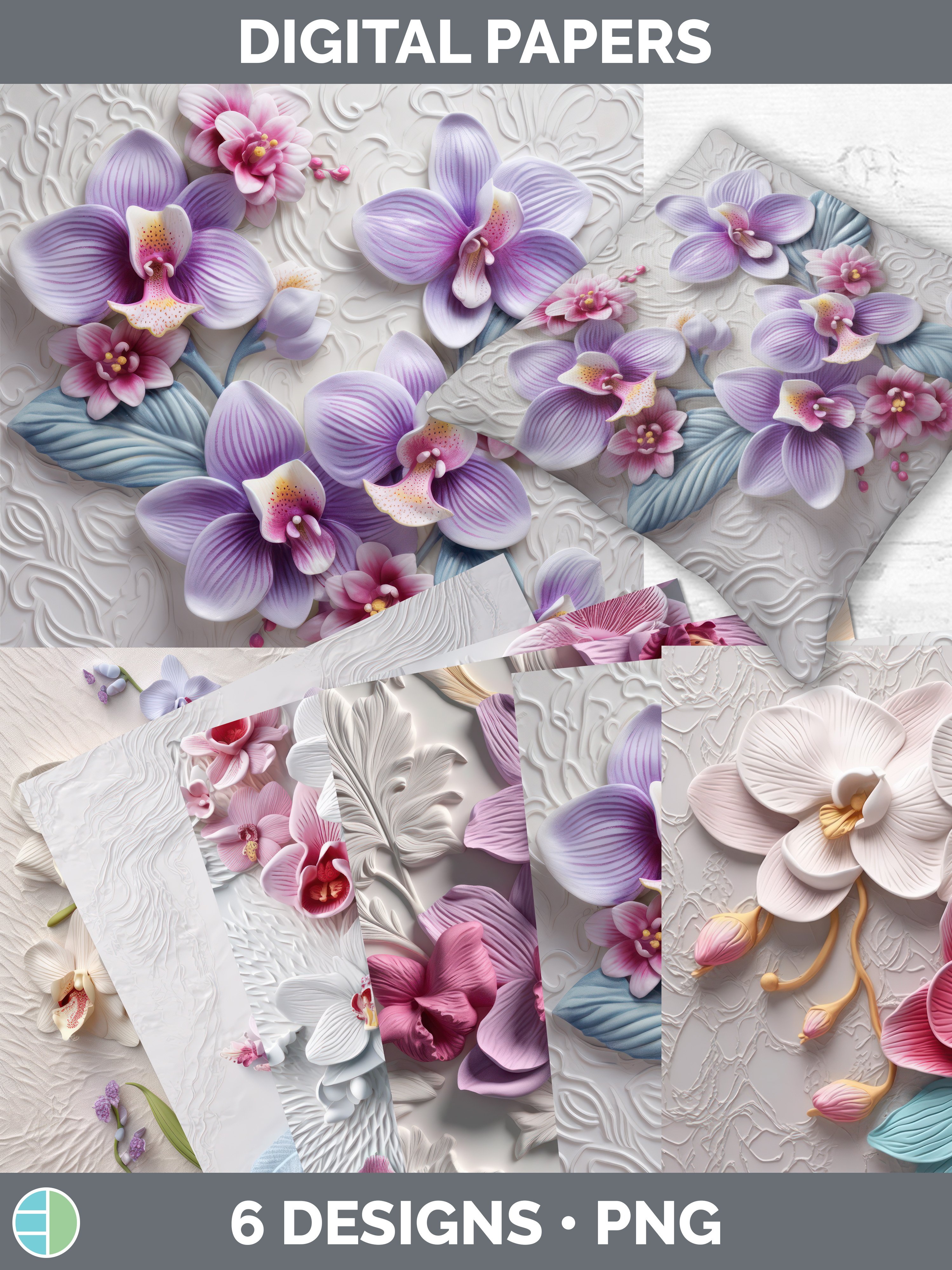 3D Orchid Flowers Paper Backgrounds | Digital Scrapbook Pape