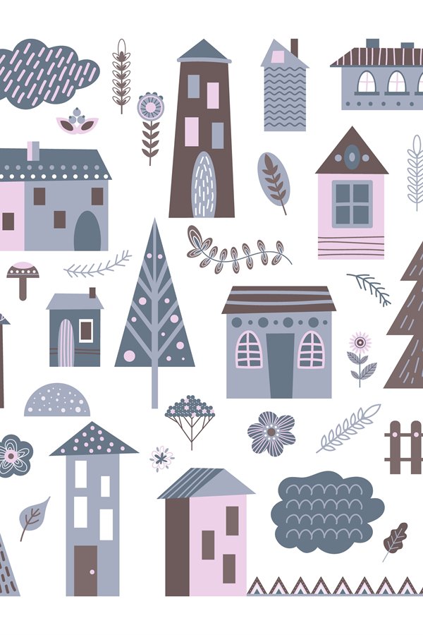 Cute scandinavian buildings. Abstract architecture, city lan