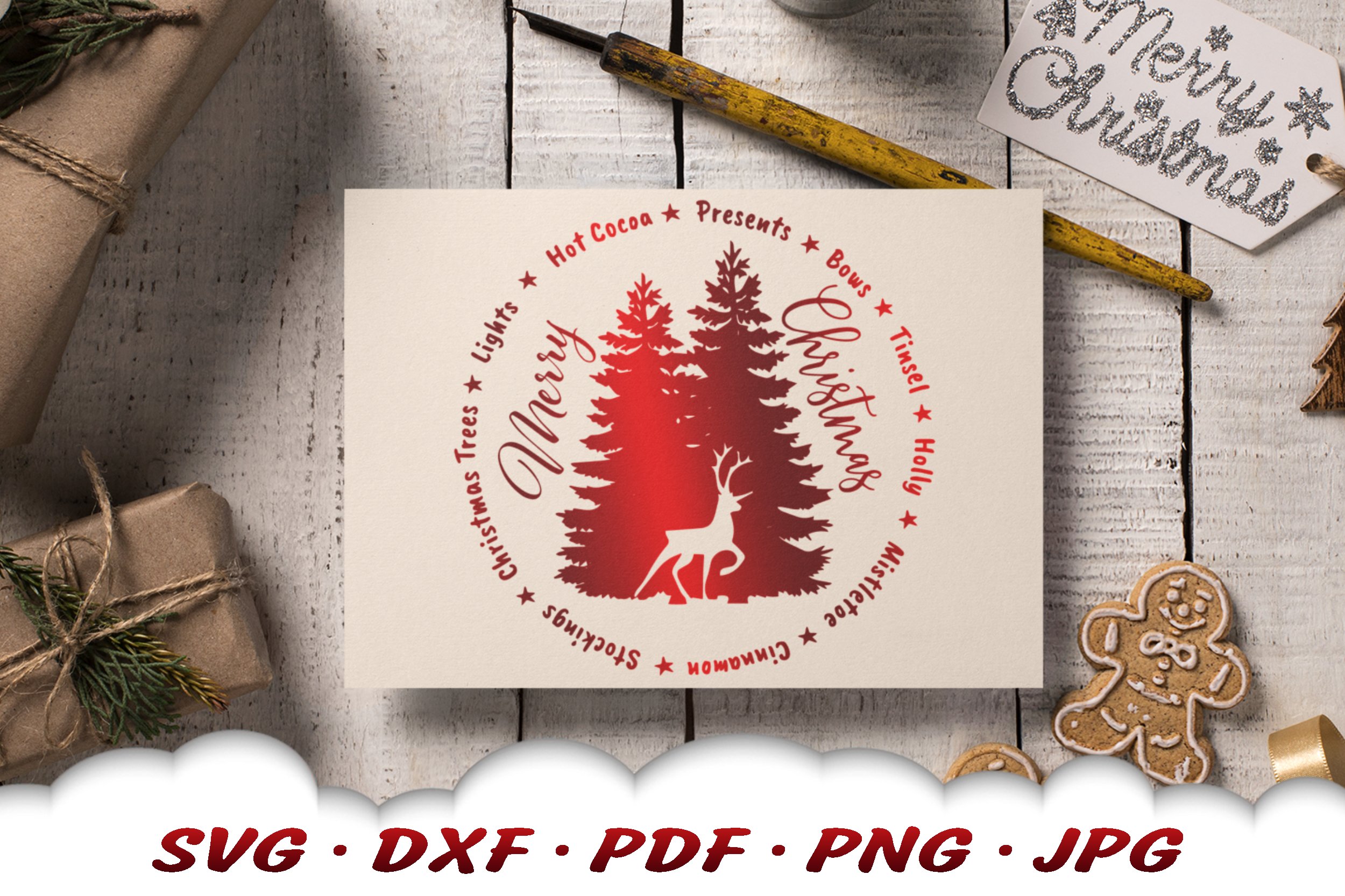 Merry Christmas SVG | Deer SVG | Pine Tree SVG
