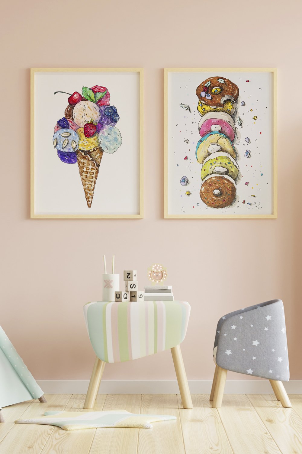 Ice-cream and Donuts Poster, Nursery Print, Child Room Art