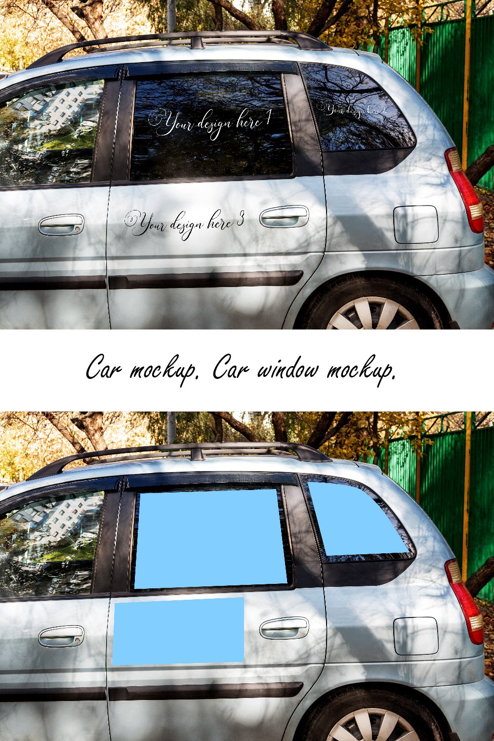 Car mockup. Car window mockup.