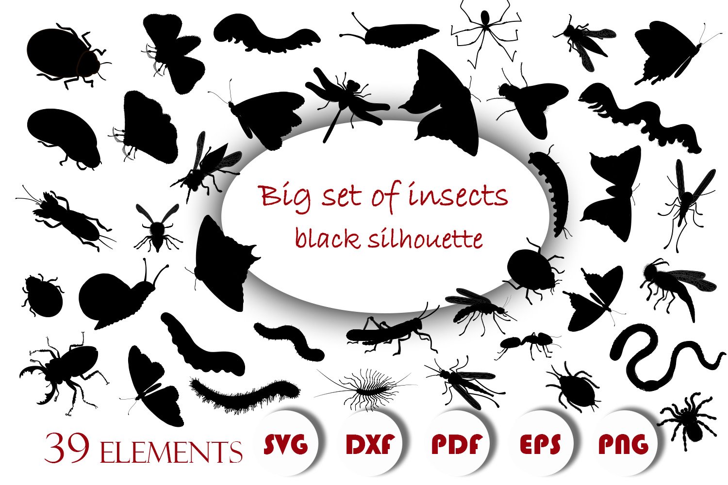 Insects SVG. Silhouette of insects for cutting.