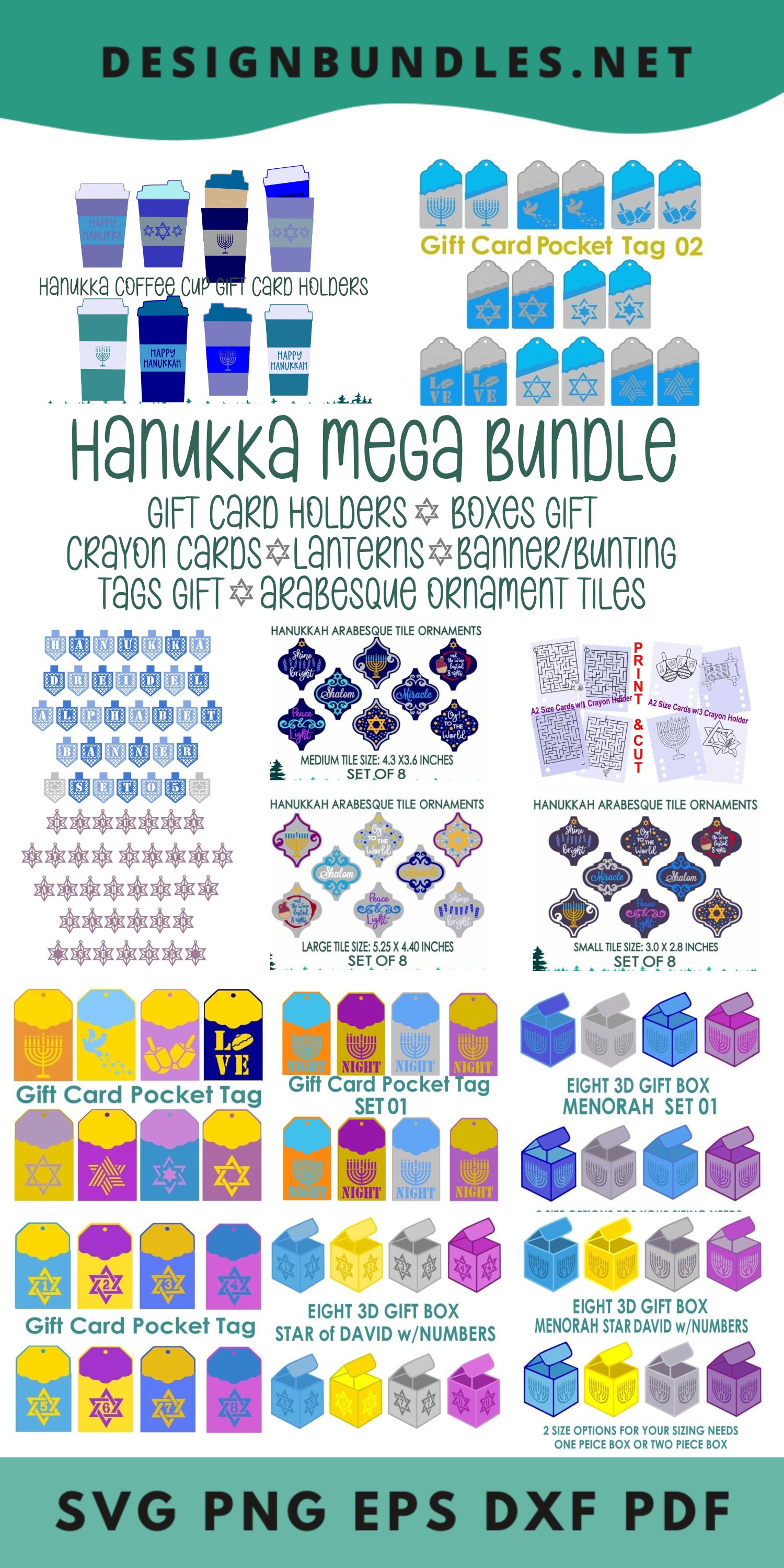 HANUKKAH MEGA BUNDLE GIFT & DECORATING SVG CUT FILES HANUKKA