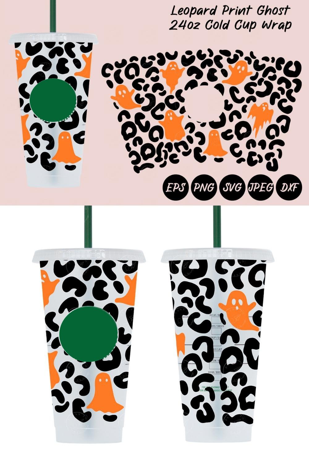 Leopard Print Ghost 24oz Cold Cup Wrap SVG