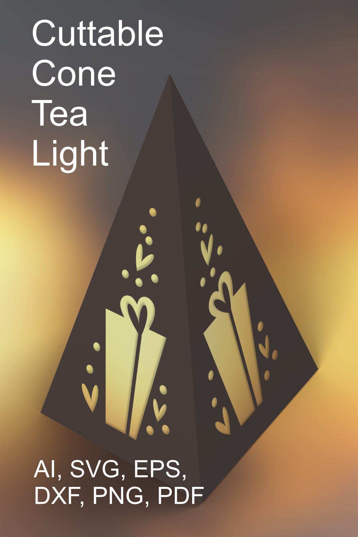 Gifts and Hearts Cone Tea Light Shade Paper Cut Template