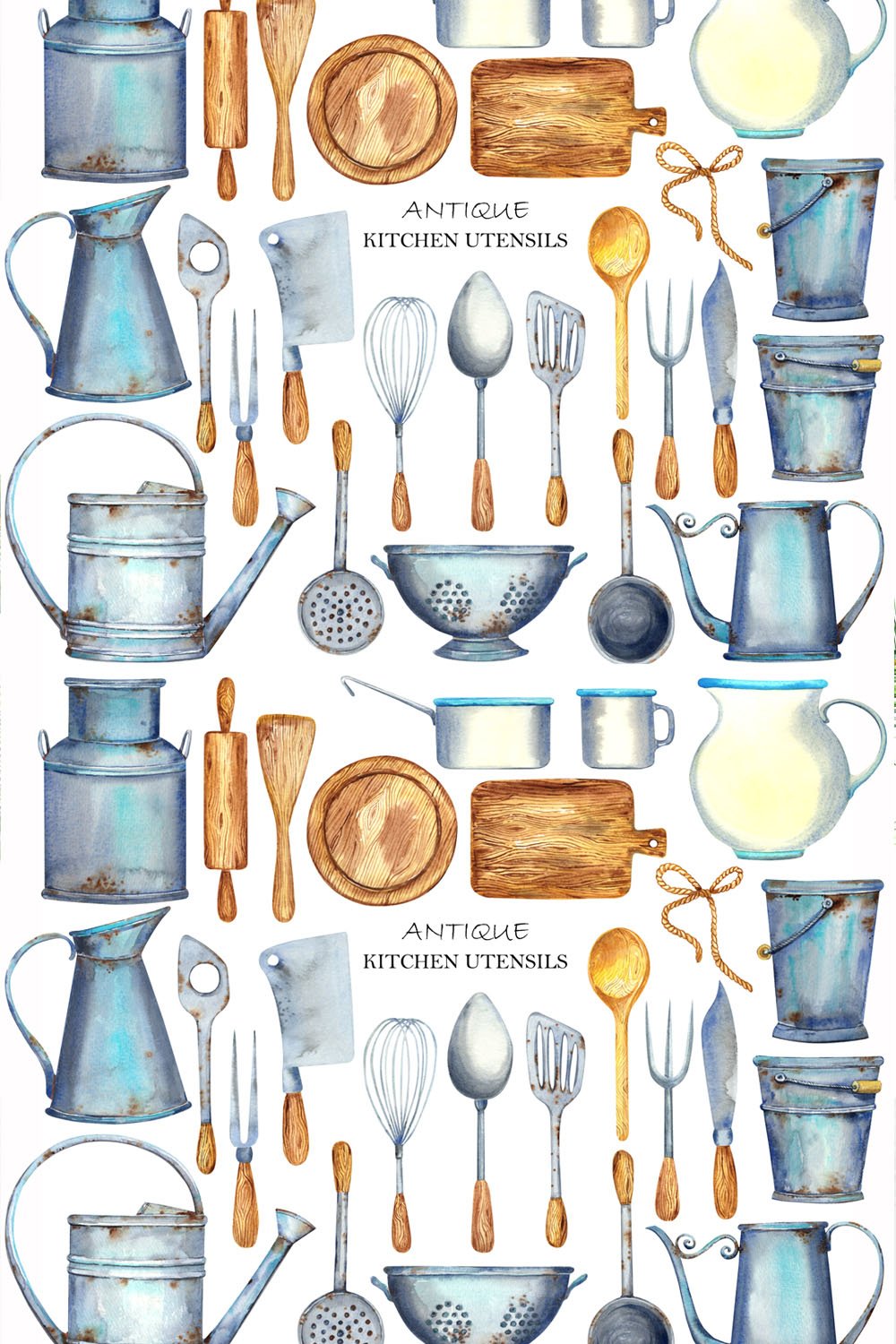 Watercolor ANTIQUE KITCHEN UTENSILS
