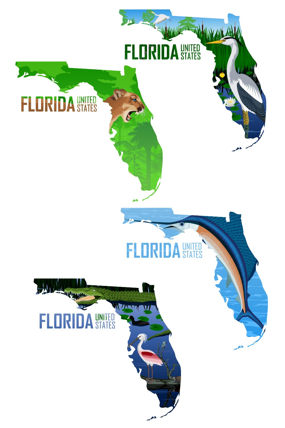 t-shirt and sticker design - Florida map with animals