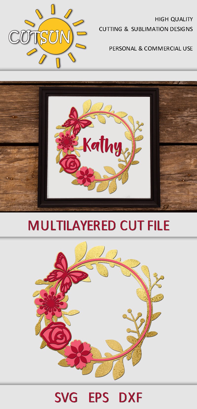 3D Layered Floral frame SVG - 3 layers