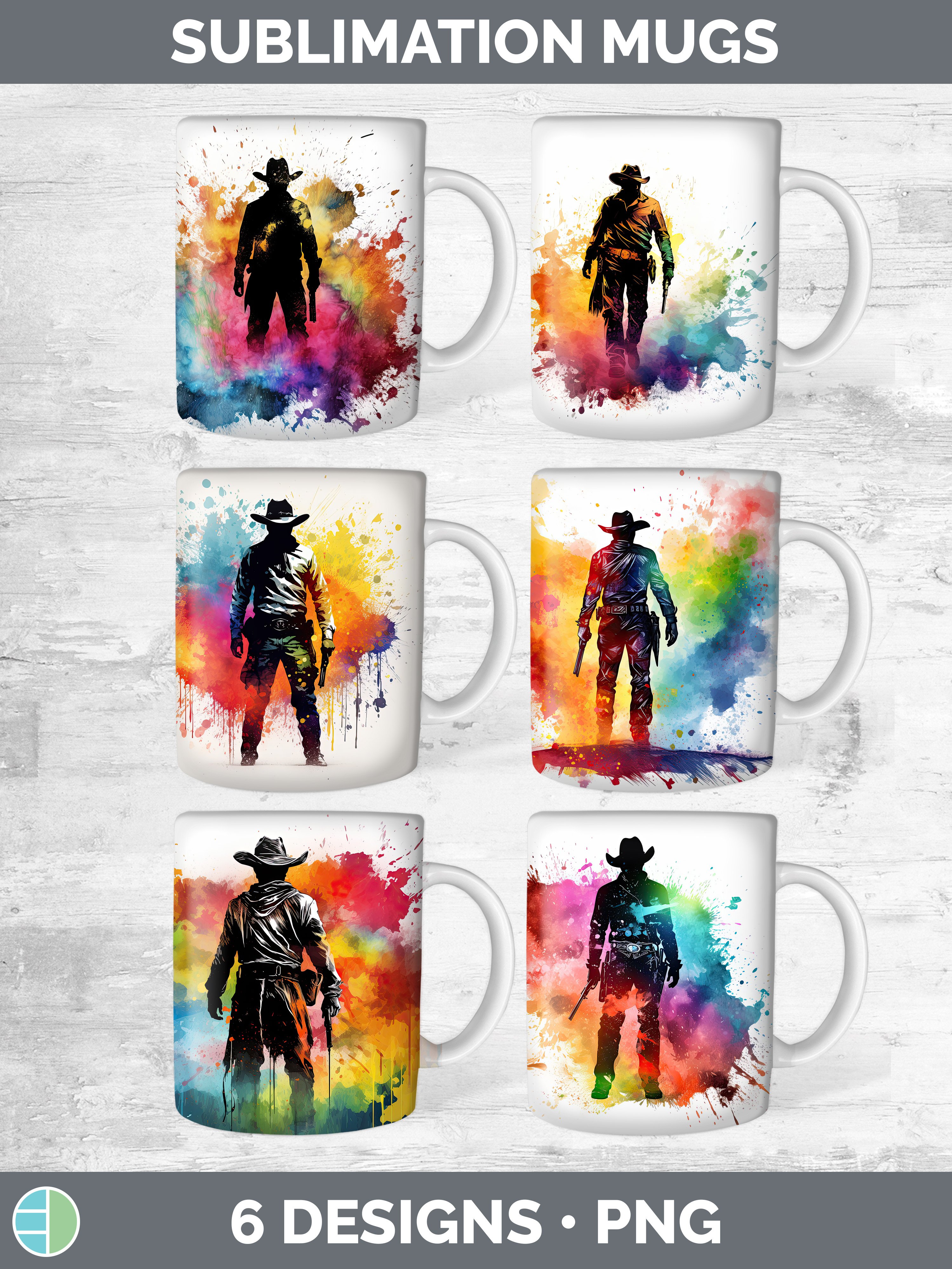 Rainbow Cowboy Mug Wrap | Sublimation Coffee Cup Designs Bun