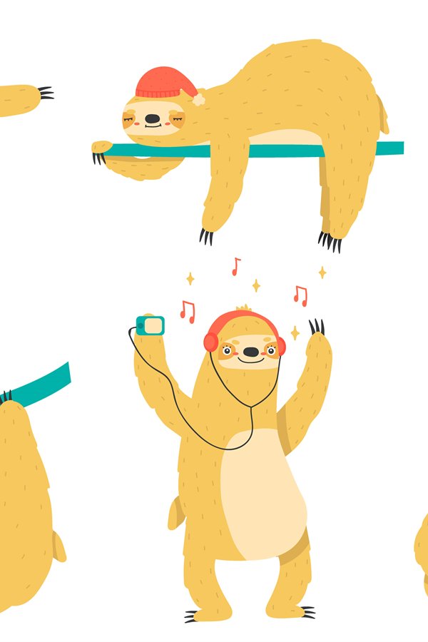 Funny sloths. Cute hand drawn lazy animals, funny tropical m