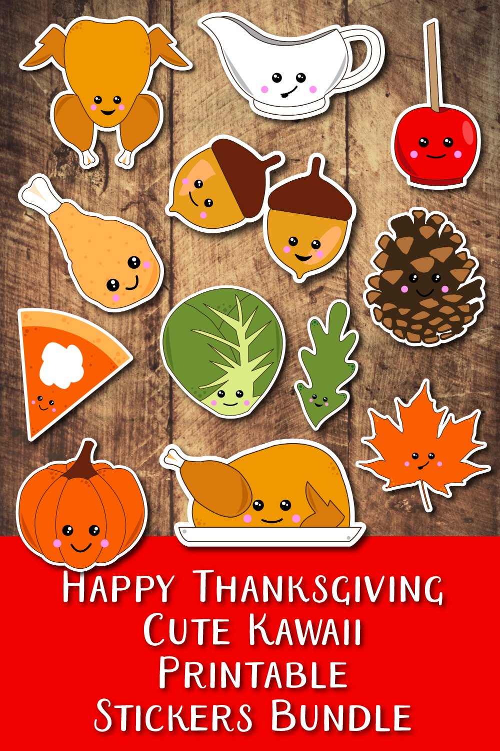 Thanksgiving Stickers Bundle, Cute Kawaii Thanksgiving Food